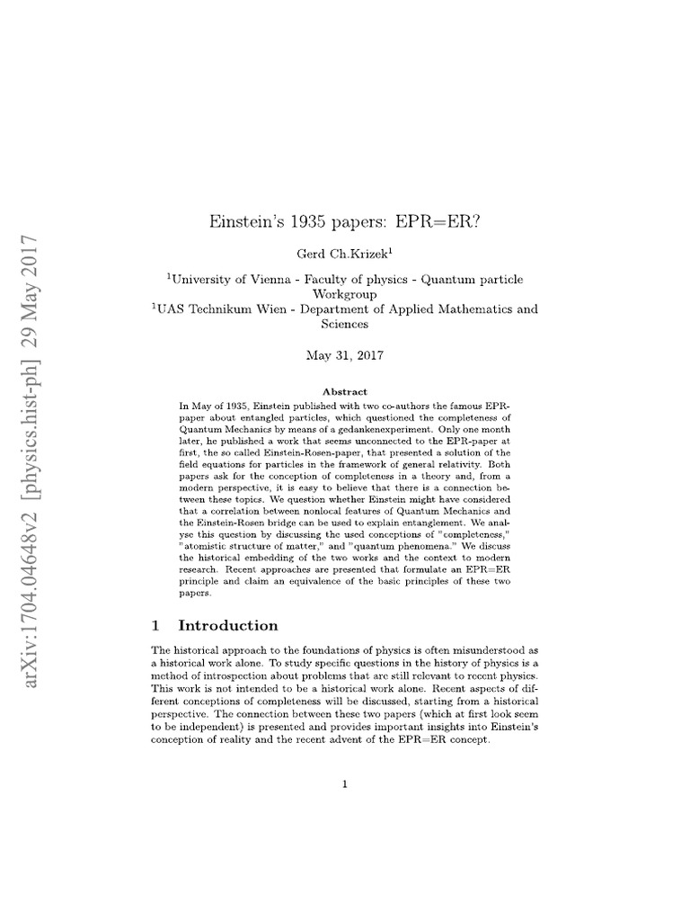 Einstein 1935 Paper Epr Er | PDF