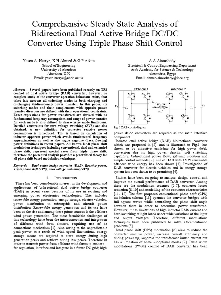 Comprehensive Steady State Analysis of Bidirectional Dual Active Bridge DC DC Converter Using ...