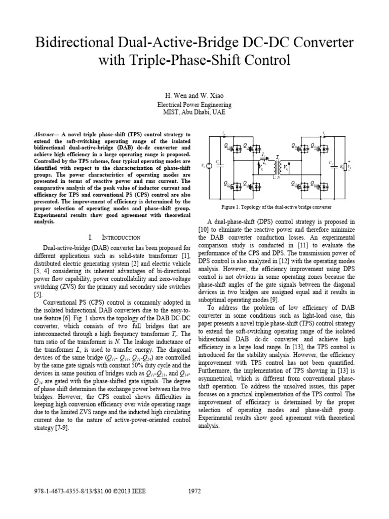 Bidirectional Dual-Active-Bridge DC-DC Converter With Triple-Phase-Shift Control | PDF
