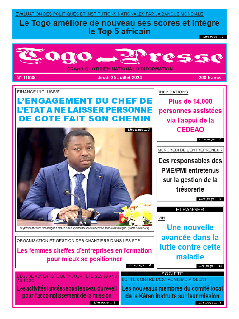 Togo Presse #11838 Du 25 Juillet 2024 PDF | PDF