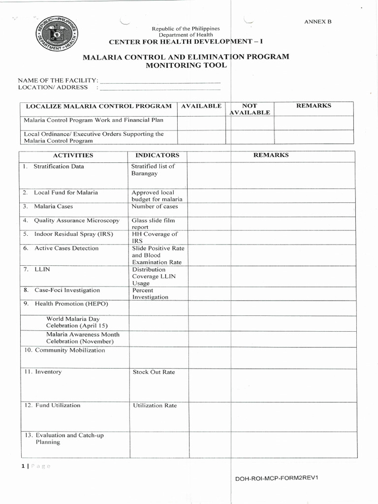 Malaria Control & Elimination Program Monitoring Tool - 0001 | PDF
