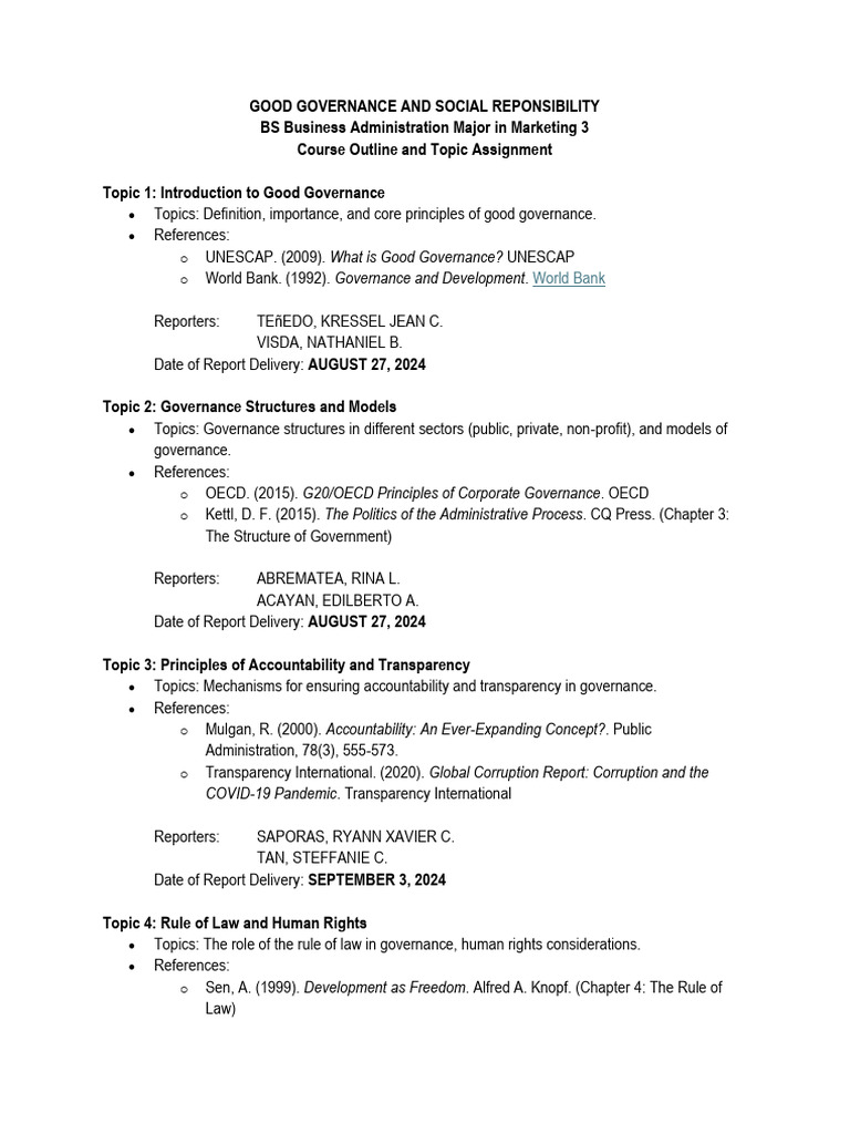 Good Governance and Social Reponsibility 3a | PDF