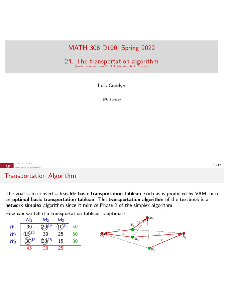 24. The transportation algorithm | PDF