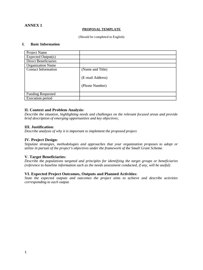 UNDP LY Project Proposals Annex 1&2 Template | PDF