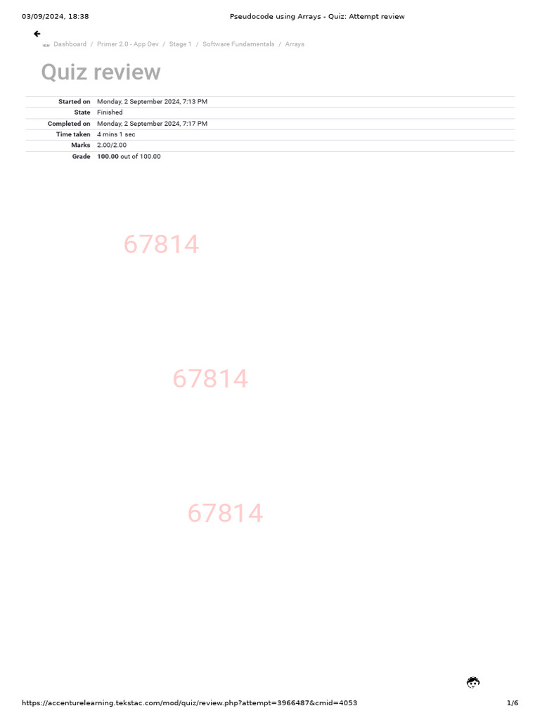Pseudocode Using Arrays - Quiz_ Attempt Review | PDF Pseudocode Using Arrays - Quiz_ Attempt Review | PDF