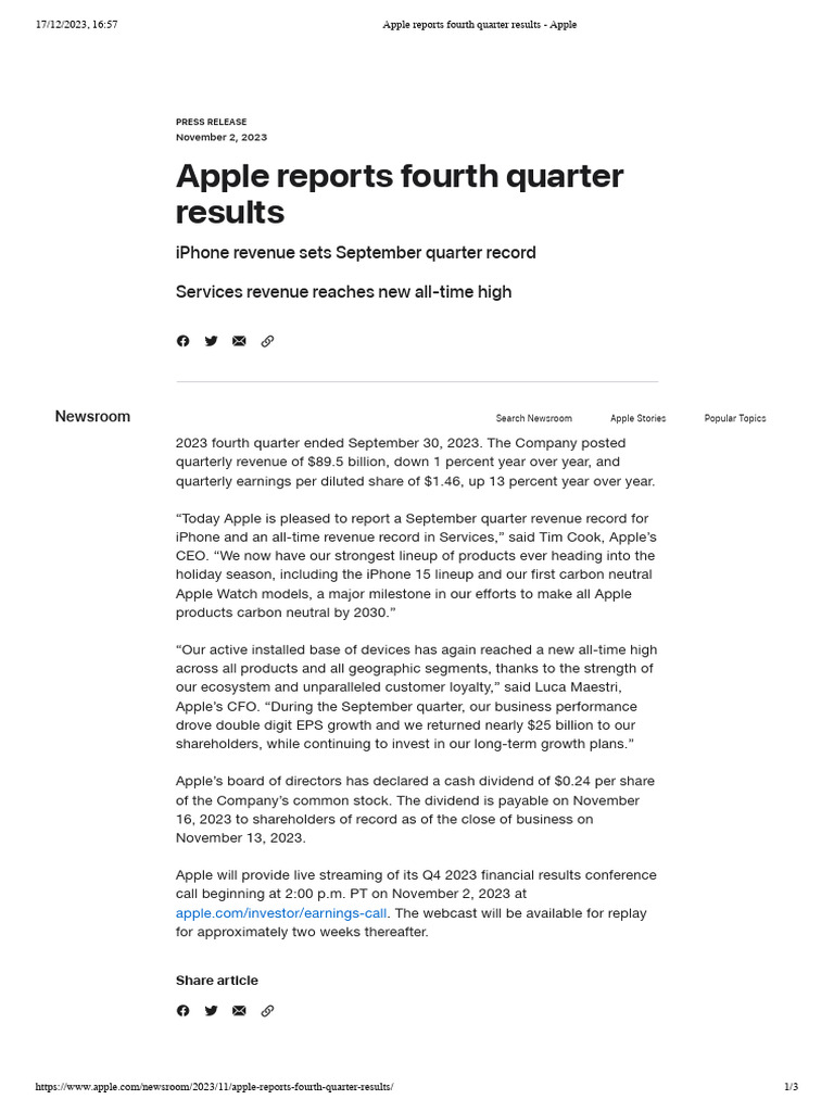 Aapl 2023 Q4 Press Release | PDF