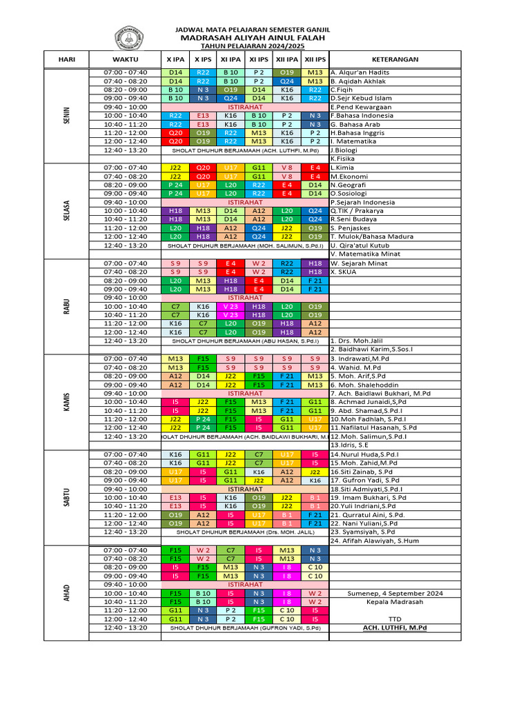 Revisi Jadwal Ma Ganjil 2024-2025 4 September 2024 | PDF