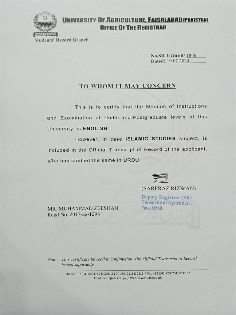 Zeeshan EPC Letter | PDF