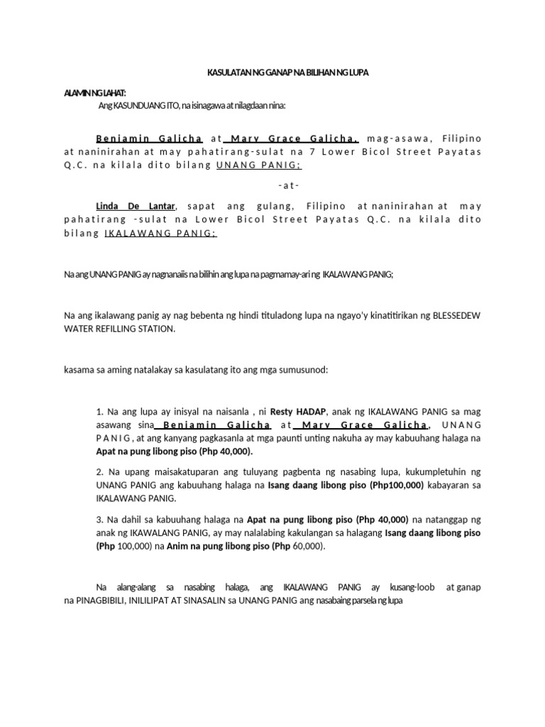 Kasulatan NG Ganap Na Bilihan NG Lupa | PDF