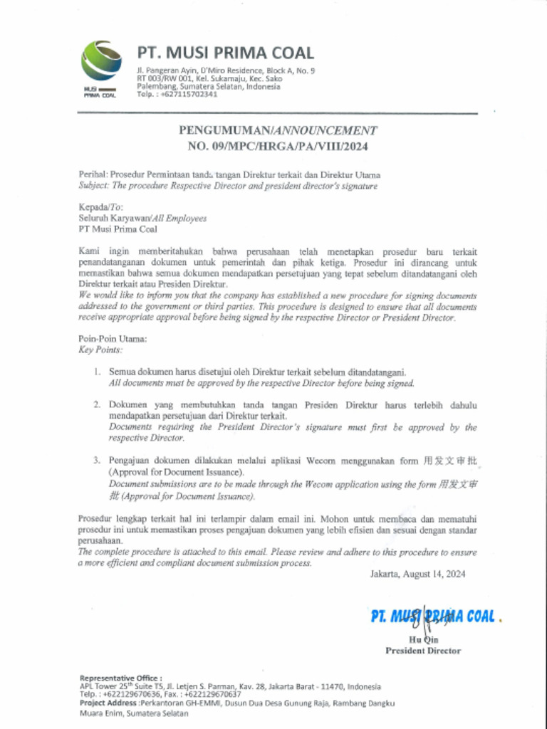 PA - 09 The Procedure of Respective Director and President Director's ...