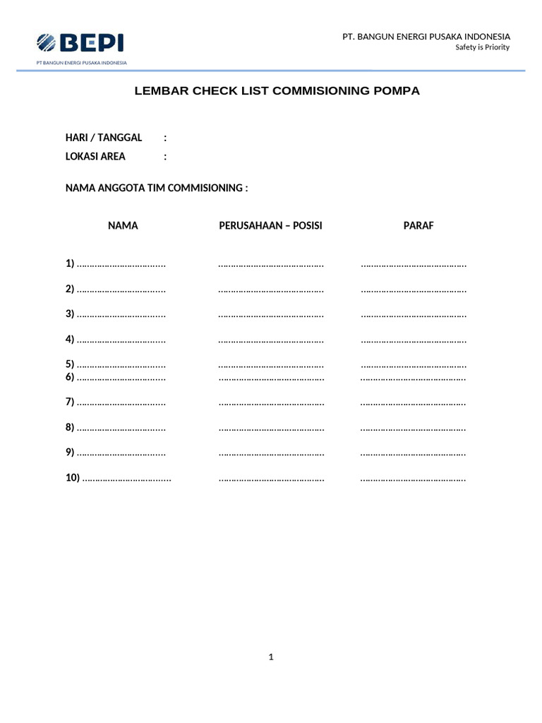 018-Fr-Bepi-Check List Commisioning Electrical Pump | PDF