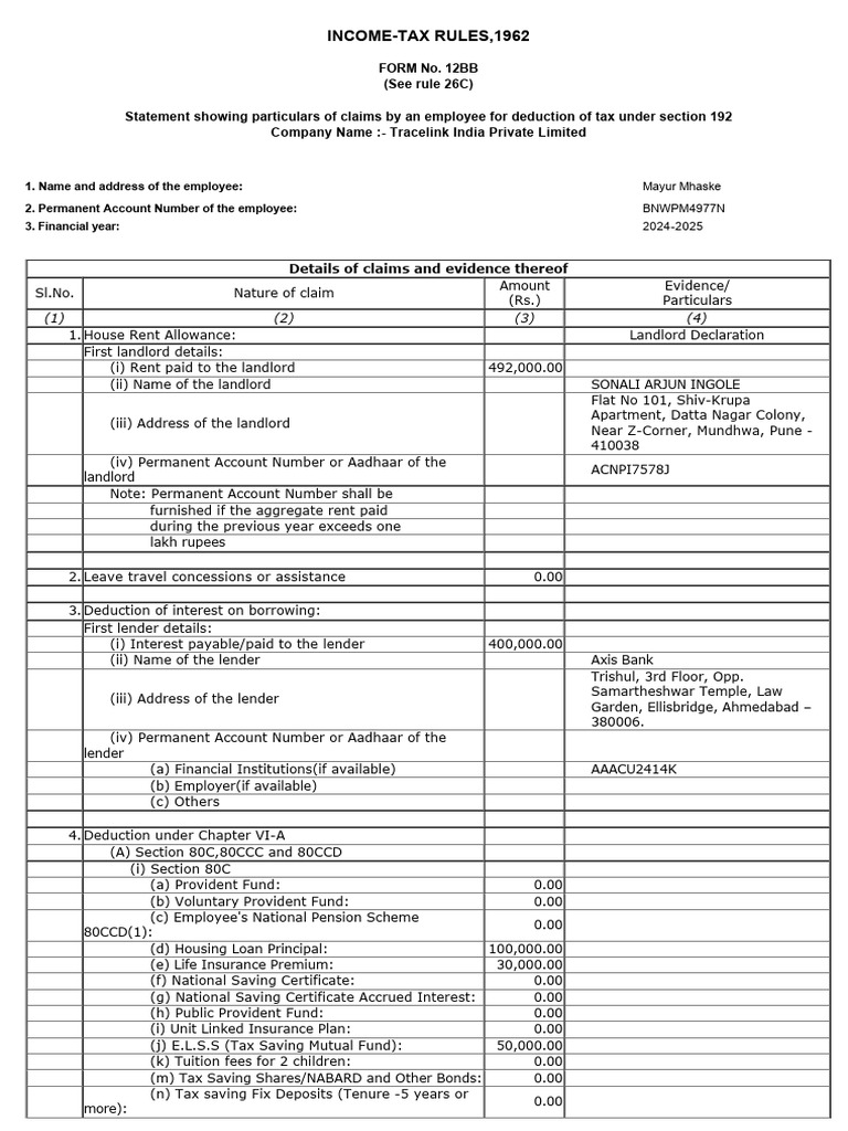 Form 12 BB | PDF