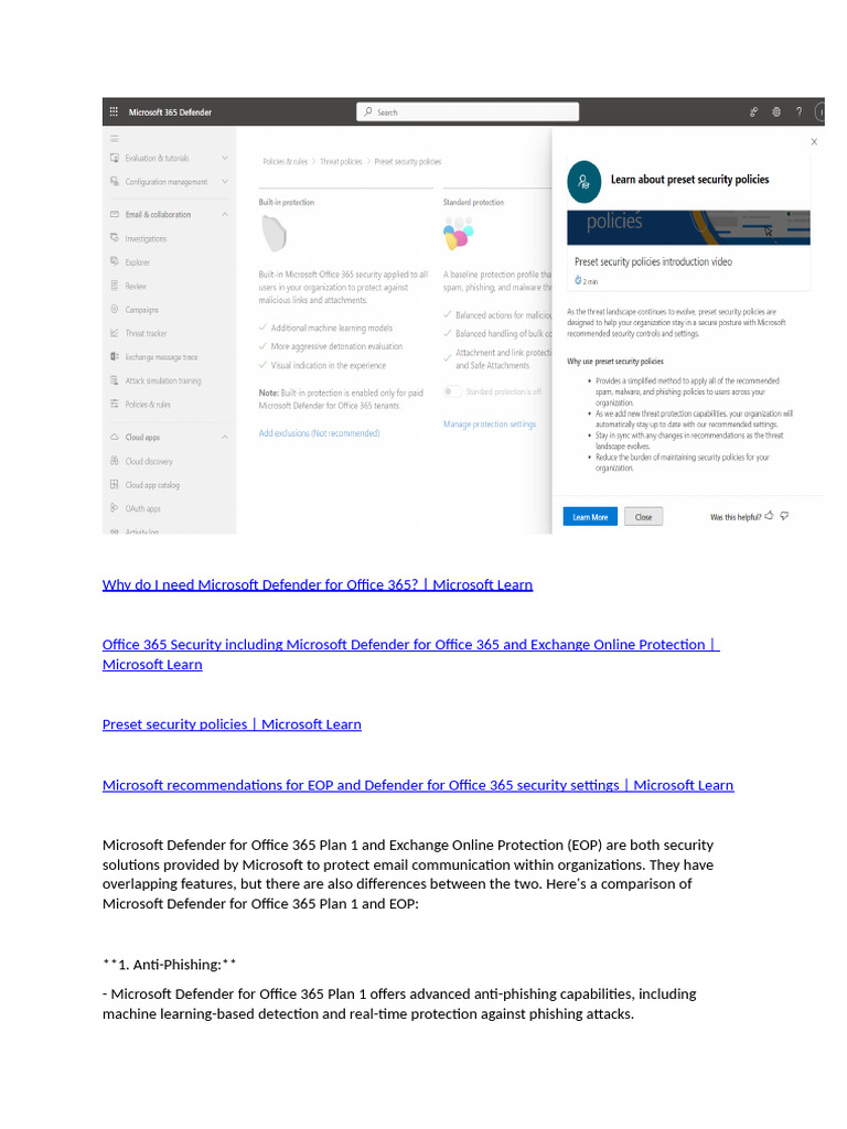 Microsoft Defender Office 365 Plan | PDF