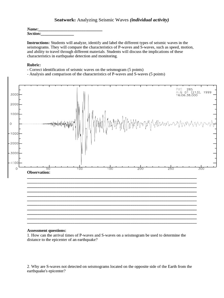 SeatWork 4 Analyzing Seismograph | PDF