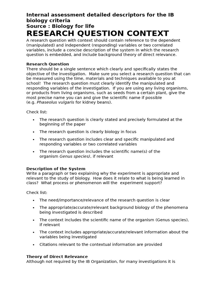 IB Biology Internal Assessment Guide | PDF | Statistics | Science ...