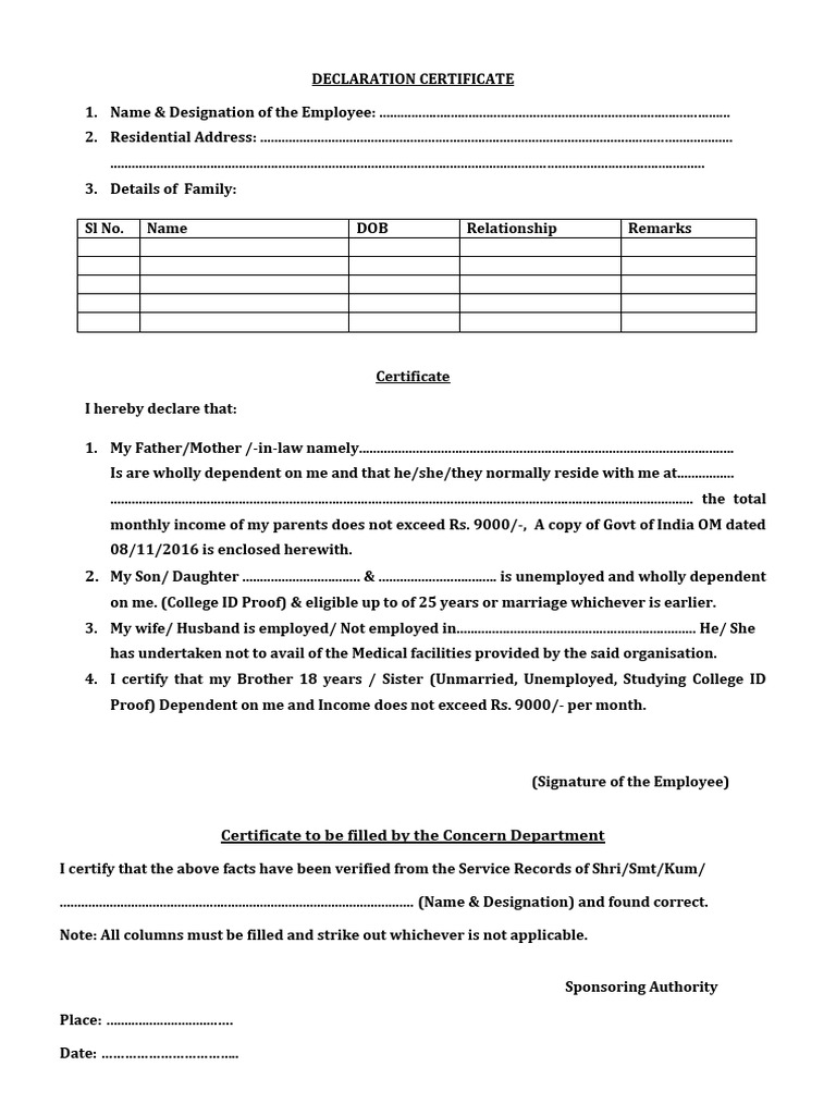 Declaration Certificate. | PDF