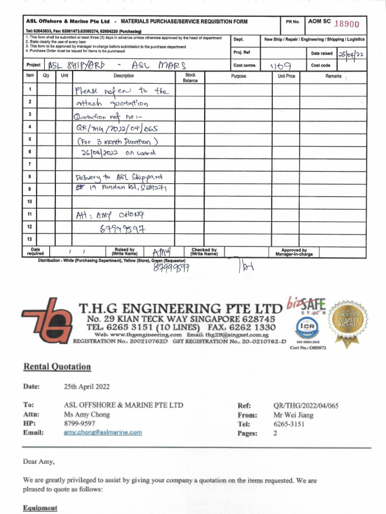 Asl Shipyard Asl Mars-Aomsc 18900 | PDF