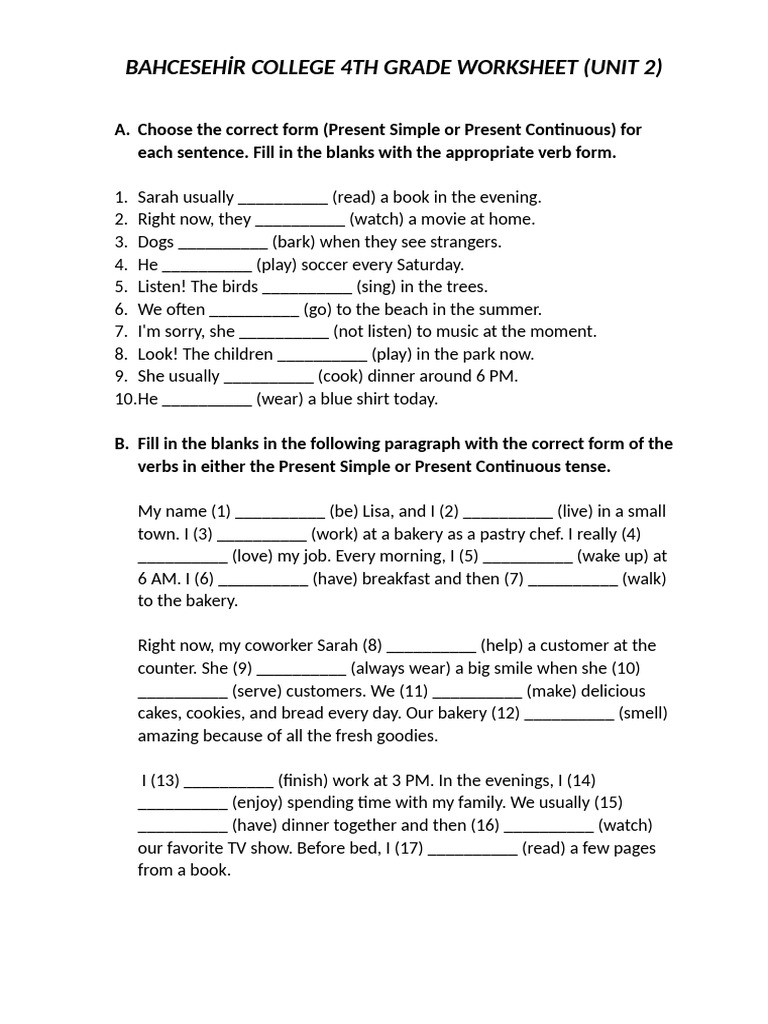 Unit 2 Present Si̇mple VS Cont. | PDF