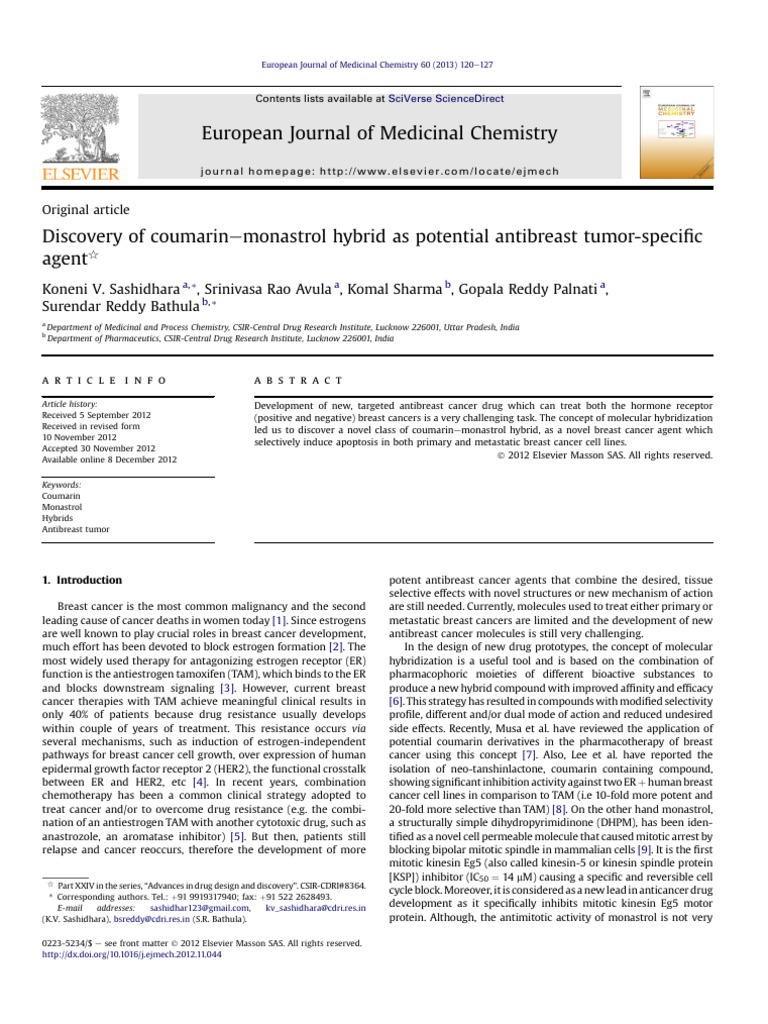 Discovery of Coumarin-Monastrol Hybrid As Potential Antibreast Tumor ...