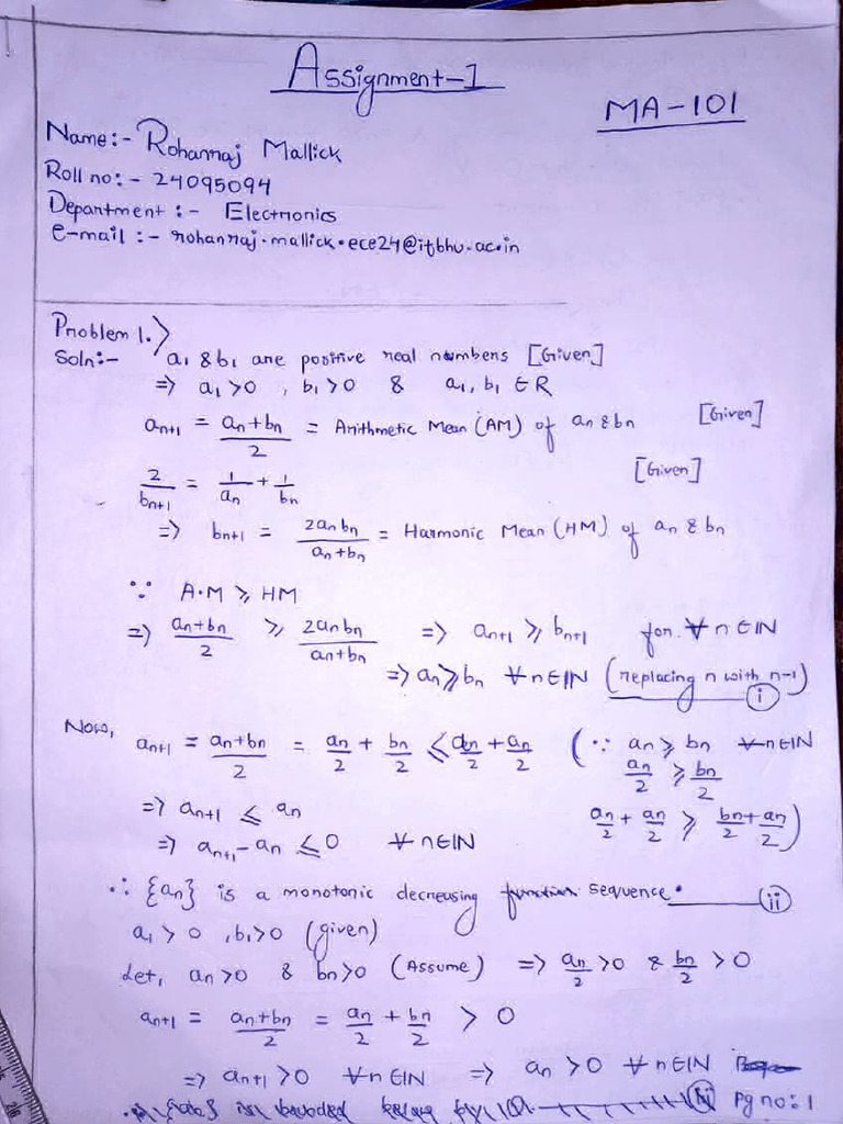 Assignment 1 MA101 | PDF