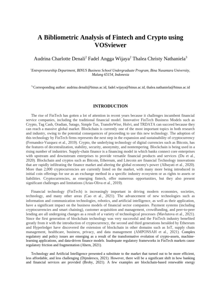 Assignment 3 - A Bibliometric Analysis of Fintech and Crypto Using VOSviewer Group 3 | PDF