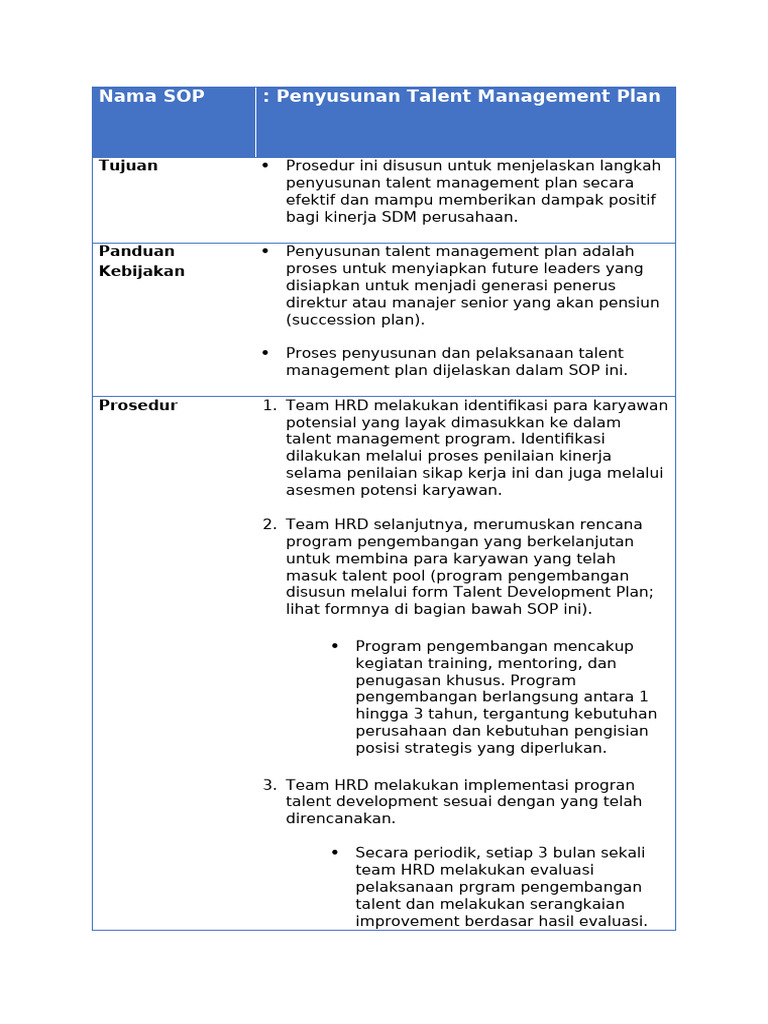 SOP - Talent Management | PDF