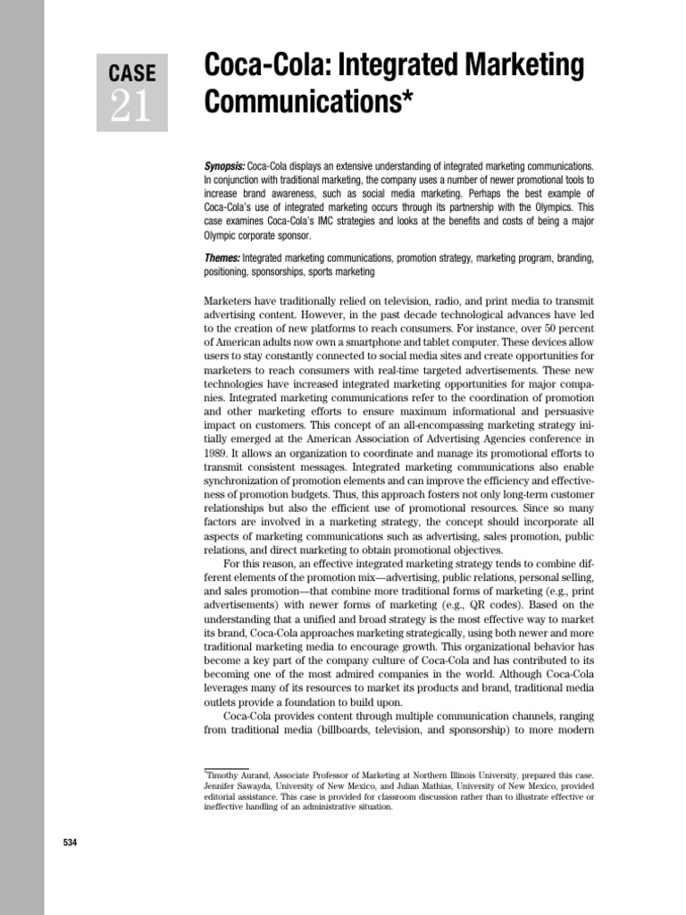 Case 21 Coca Cola Integrated Marketing Communications | PDF