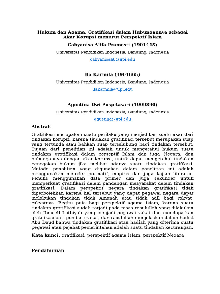 Gratifikasi Dalam Hubungannya Sebagai Akar Korupsi Menurut Perspektif Islam | PDF