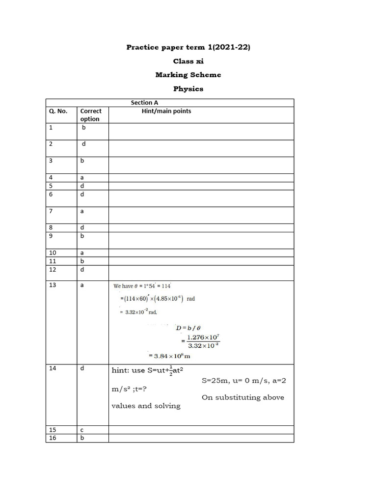 Physics Sample Paper 1 Answers | PDF