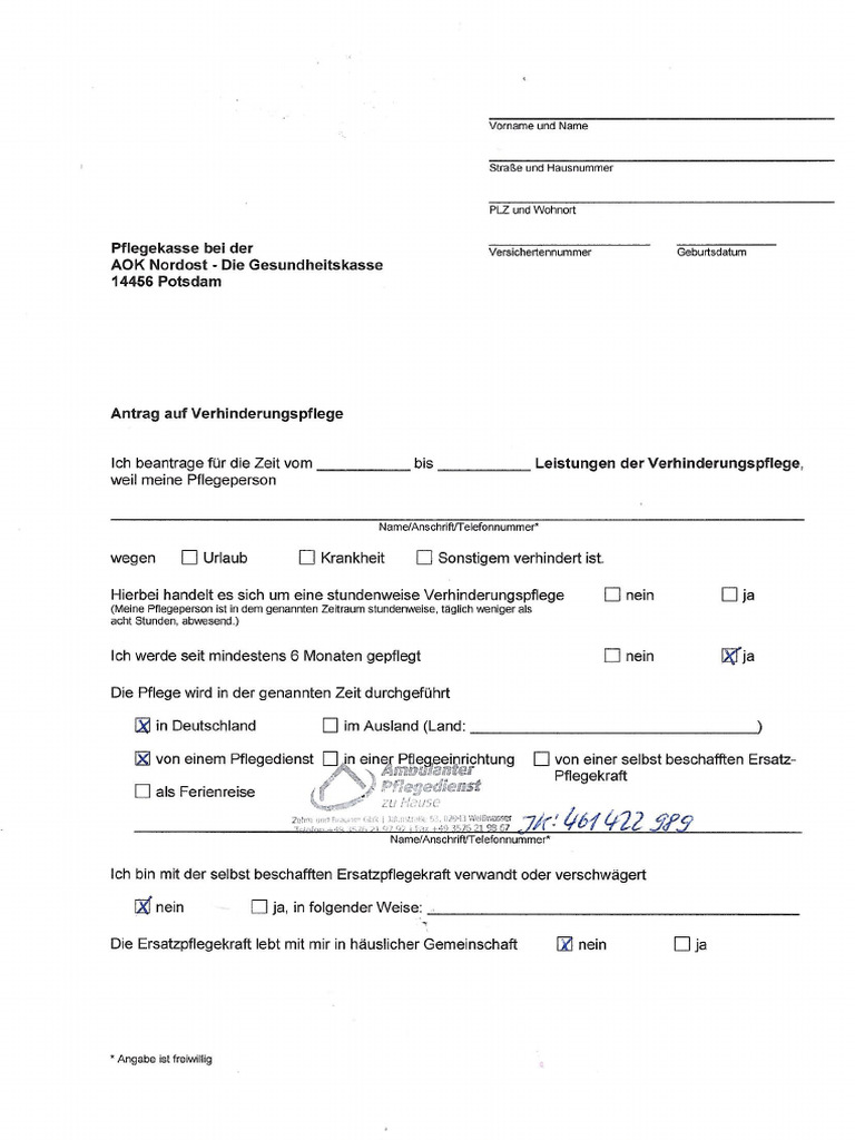 Aok Nordost Verhinderungspflege 2s | PDF