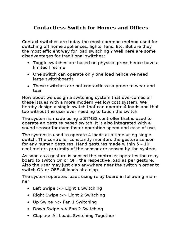 Contactless Switch For Homes and Offices | PDF | Technology & Engineering