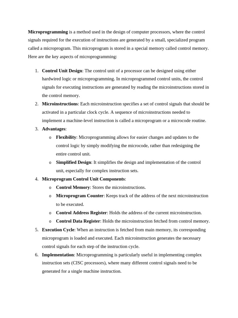 Microprogramming Is A Method Used in The Design of Computer Processors ...