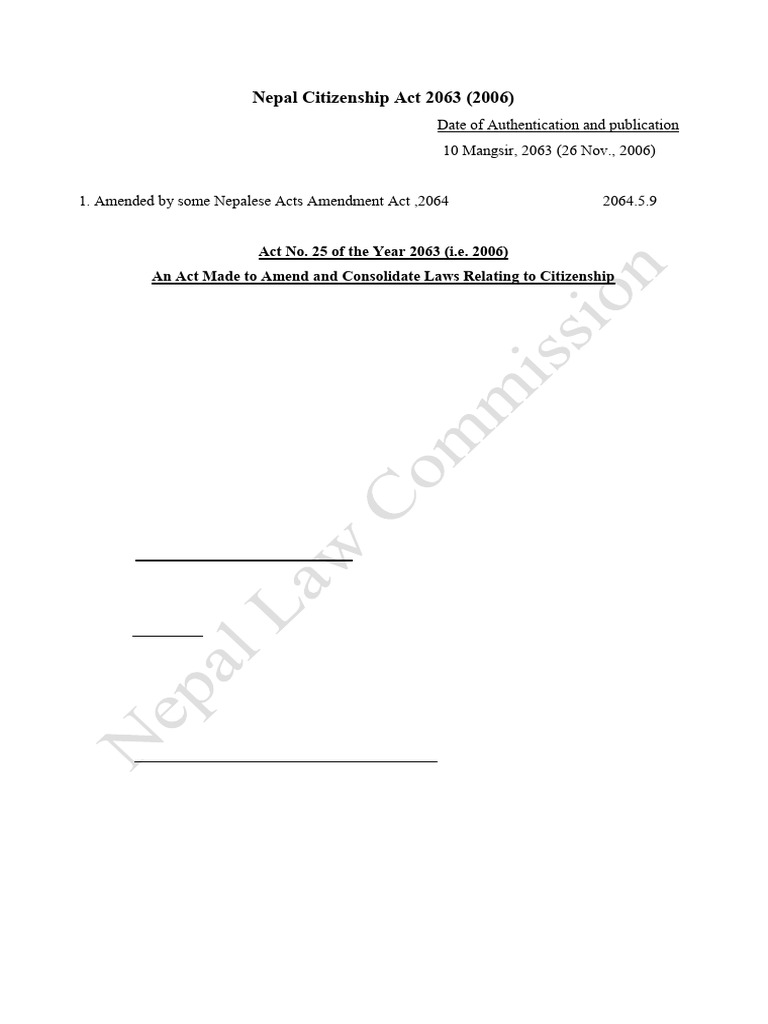Nepal Citizenship Act 2063 2006 | PDF