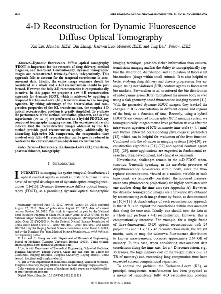 4D Reconstruction For Dynamic Fluorescence Diffuse Optical Tomography | PDF