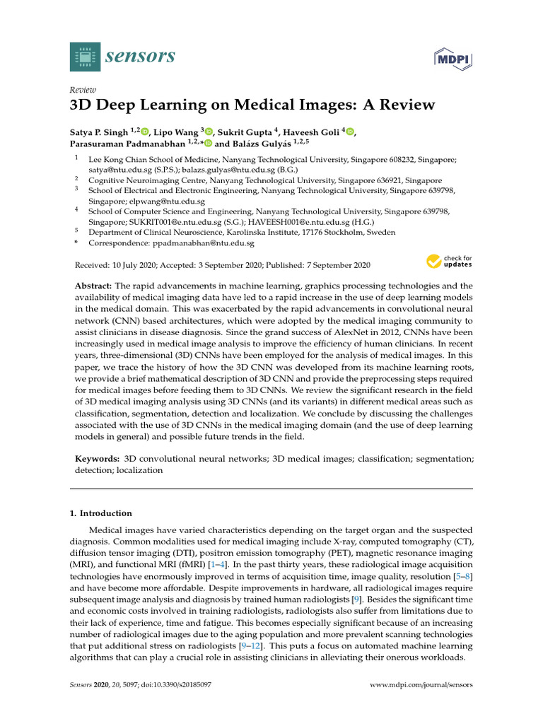 3D Deep Learning On Medical Images - A Review | PDF