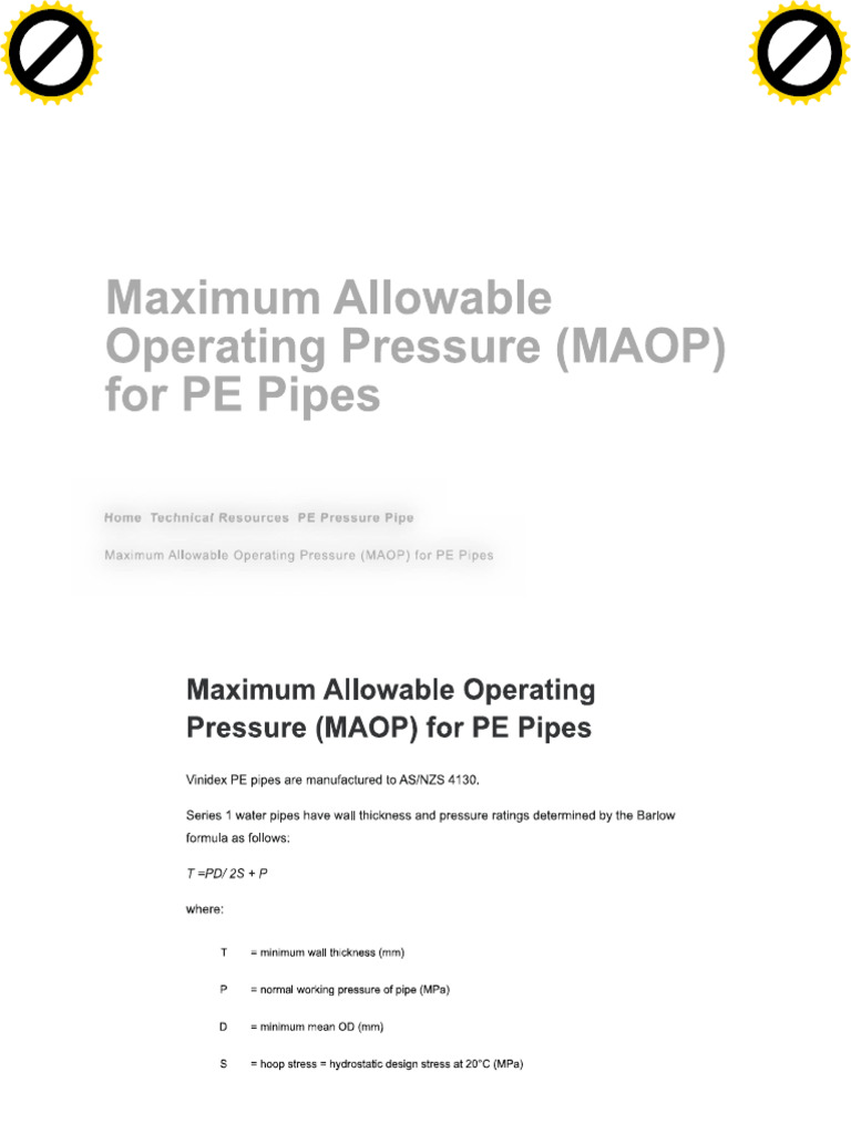 Maximum Allowable Operating Pressure (MAOP) For PE Pipes | PDF