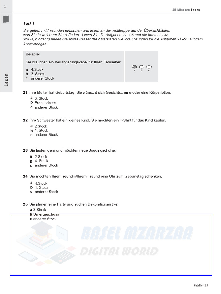 Modelltest (19) A2-B1 Lesen Deutsch | PDF