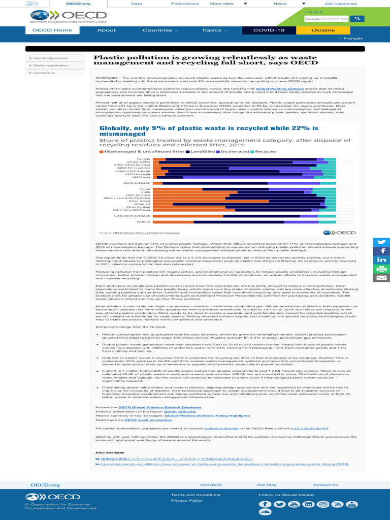 Plastic pollution is growing relentlessly as waste management and recycling fall short, says ...