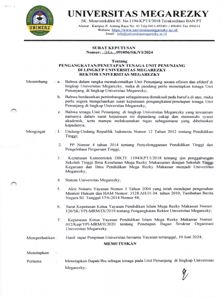 SK Unit Penunjang | PDF