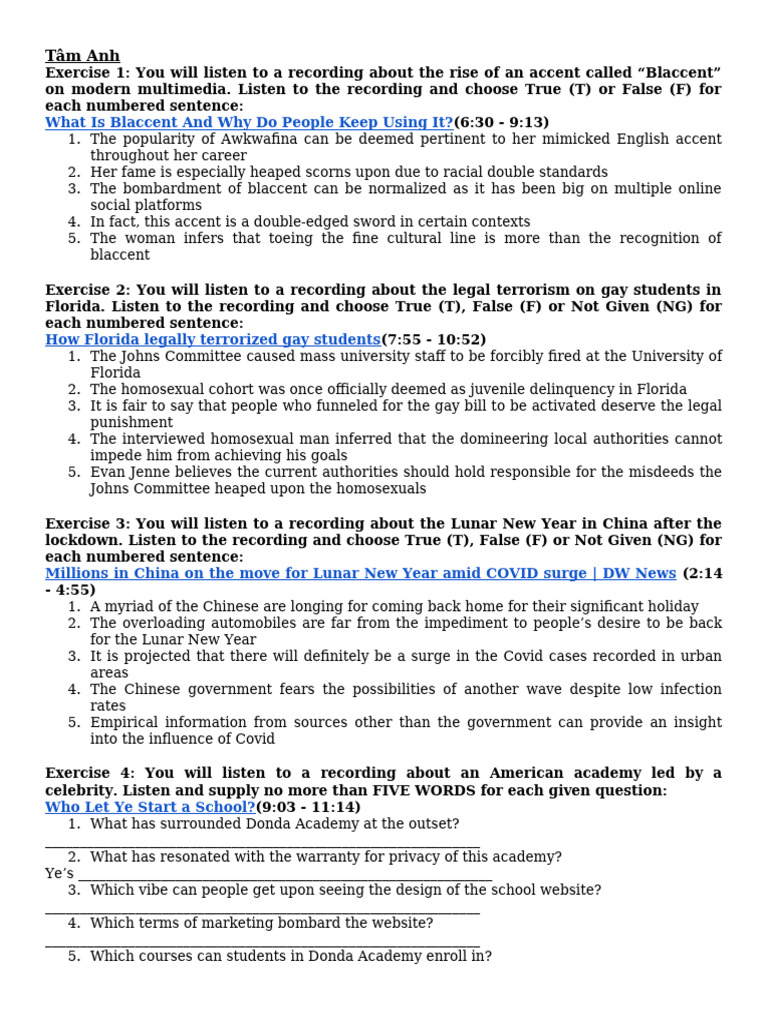 60 Authentic Listening Exercises | PDF