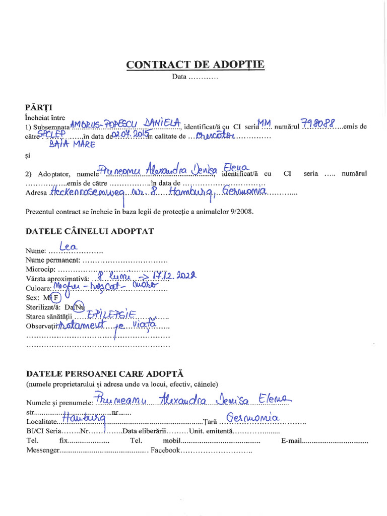 Contract de Adoptie Draft | PDF