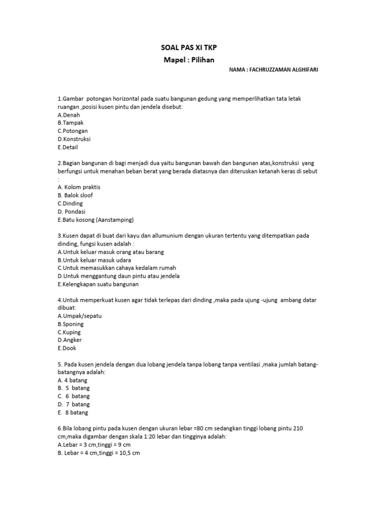 Soal Pas Xi TKP Mapel: Pilihan: Nama: Fachruzzaman Alghifari | PDF