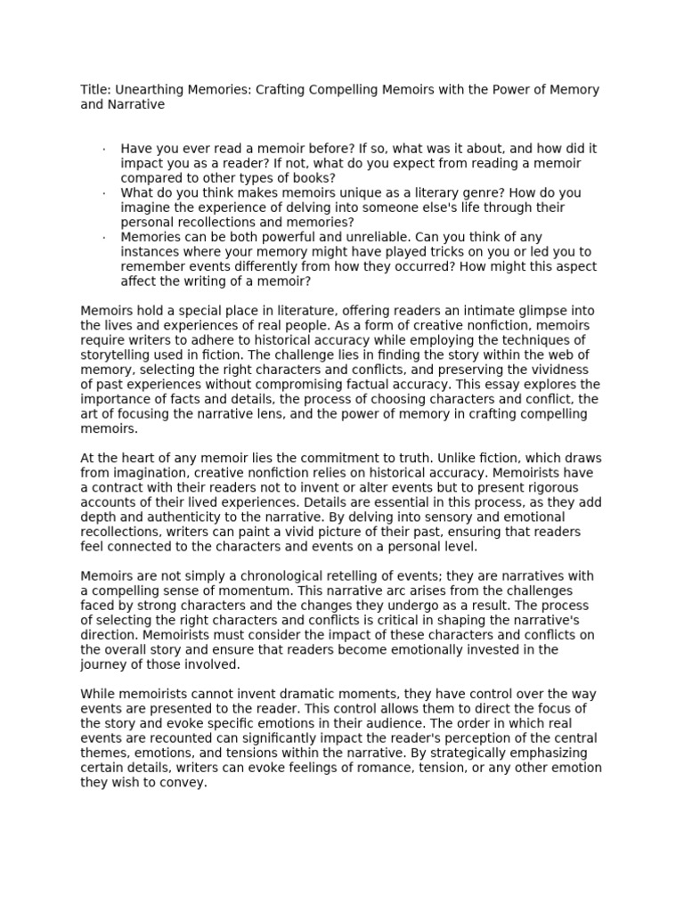 Memoir and Memory | PDF