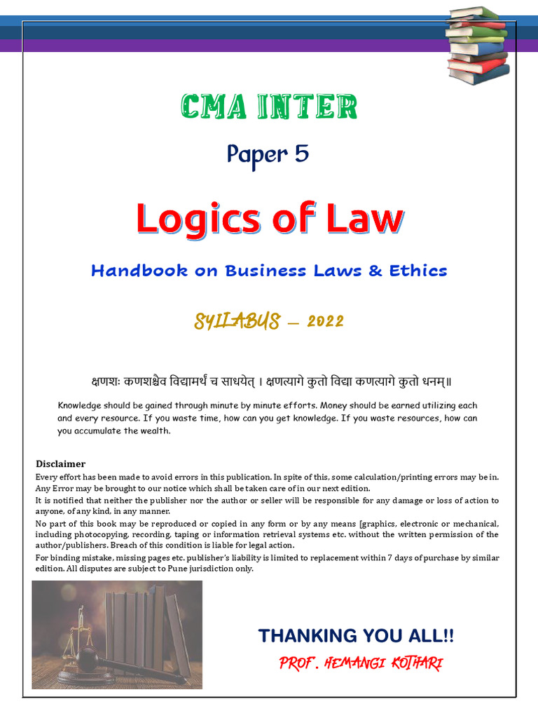 Logics of Law - Handbook On Business Laws & Ethics | PDF