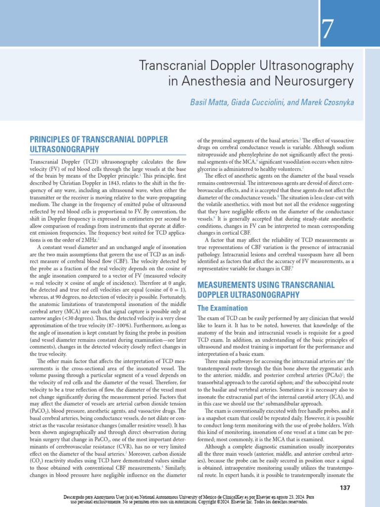 Transcranial Doppler Ultrasonography in Anesthesia and Neurosurgery ...