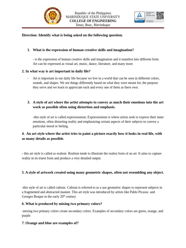 Art App Pre Test | PDF