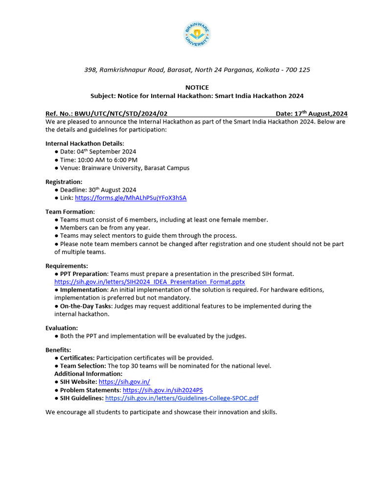 SIH - Internal Hackathon - 2024 | PDF