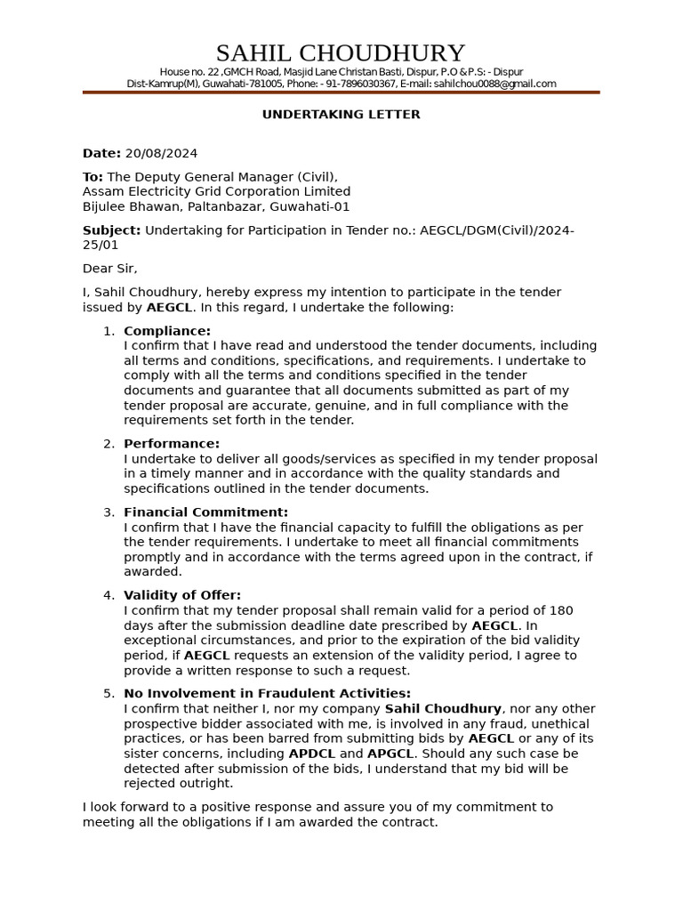 Undertaking Letter | PDF