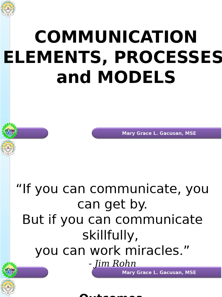 1st Lecture Elements Processes Models of Communication | PDF