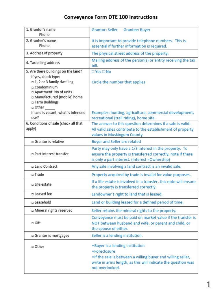 Conveyance Form DTE 100 Instructions | PDF